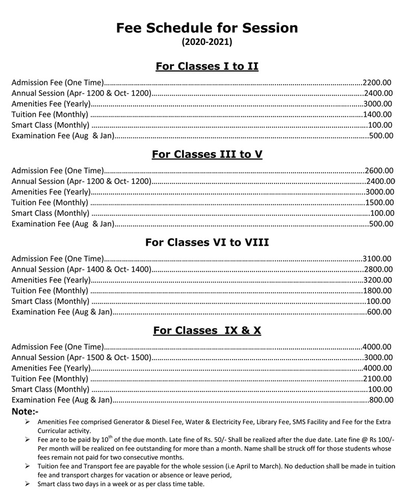 Fee Structure - St. Xavier's High School